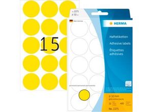 4008705022712 - HERMA Klebepunkte 2271 Ø 32 mm selbstklebend permanenthaftend per Hand beschreibbar 480 Stück auf 32 Blatt FSC®-Papier gelb