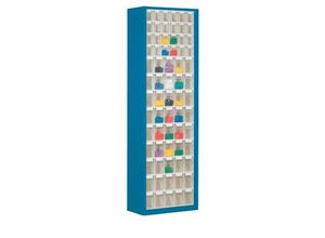 4009292858234 - Magazinschrank Volumen 333 l 69 herausnehmbare Klappkästen mit Griffmulde B 665 x T 250 x H 2000 mm enzianblau transparent