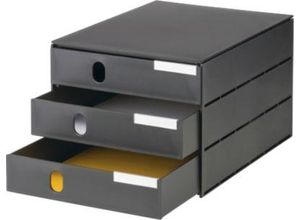 7612176074506 - Schubladenbox styro® Styroval Format C4 3 geschlossene Schübe stapelbar Beschriftungsmaterial B 243 x T 335 x H 200 mm Recycling-Kunststoff schwarz