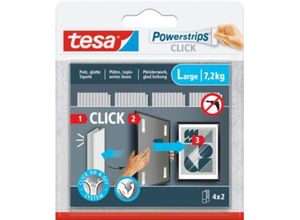 4063565401237 - tesa® Powerstrips CLICK LARGE 72 kg 4 x 2 Streifen selbstklebend für flache Wanddeko