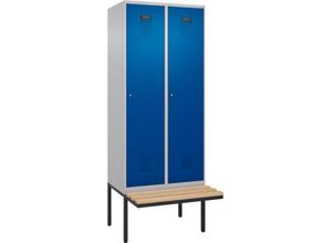 4069361390027 - Kleiderspind Evolo Plus 2 Abteile à 400 mm Breite schwebende Sitzbank B 800 x T 815 x H 2120 mm Zylinder weißaluminium enzianblau