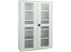 4051273769459 - Genius Flügeltürenschrank FS Stahl Sichtfenster Lüftungslöcher B 1343 x T 620 x H 1950 mm 5 OH Lichtgrau Lichtgrau bis 750 kg