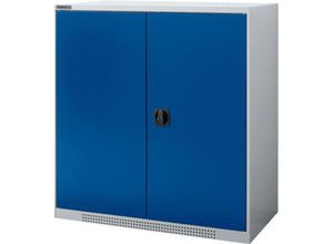 4051273790644 - Genius Flügeltürschrank FS Stahl mit Belüftungslöchern B 1055 x T 420 x H 1105 mm 3 OH weißaluminium enzianblau bis 450 kg