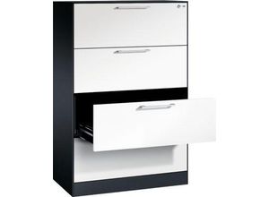 4065714900561 - Karteikartenschrank 2-bahnig fÃ¼r A4 quer 4 SchÃ¼be mit Vollauszug & BÃ¼gelgriffen Zentralverschluss B 800 x T 435 x H 1298 mm schwarzgrau weiÃŸ