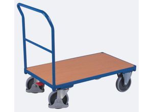 4035694000063 - Schiebebügelwagen Stahl MDF-Platte Enzianblau Buche-Dekor L 1030 x B 600 mm mit Querstrebe TPE-Rollen mit EasySTOP bis 500 kg