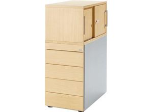 4251898819144 - Genius Standcontainer mit Aufsatzschrank inkl Schiebetür komplett abschließbar mit Griffnut ahorn