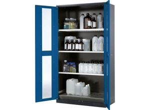 4054923055414 - Chemikalienschrank Asecos CS-CLASSIC-G Flügeltür m Glasauschnitt 3 Böden 1055x520x1950 mm enzianblau