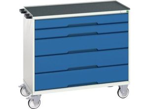 5039350027455 - Mobiler Schubladenschrank verso 5 Schübe bis 50 kg je Schub Vollauszug B 1050 x T 550 x H 965 mm Stahlblech Grau-Blau