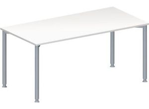 4251898815610 - Genius Konferenztisch Rechteck 4-Fuß Rundrohr B 1600 x T 800 x H 720-840 mm weiß weißaluminium RAL 9006