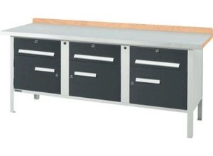 4051273777997 - Kastenwerkbank Select PWi 200-5 ESD Buche-Multiplexplatte mit Stahlabdeckung bis 750 kg B 2000 x T 700 x H 840 mm Anthrazit Lichtgrau