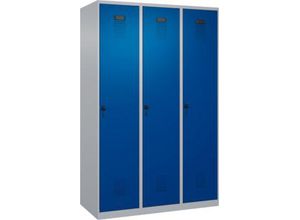 4068427630473 - Kleiderspind Evolo Plus 3 Abteile 400 mm breit Drehriegel Soft-Anschlag B 1200 x T 500 x H 1850 m weißaluminium enzianblau
