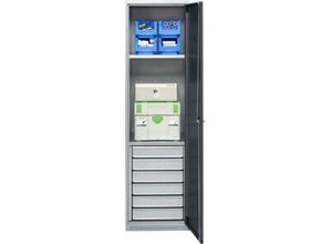 4051273793041 - Genius Materialschrank FS 5 OH abschließbar 2 Fachböden 6 Schübe bis 250 kg B 545 x T 520 x H 1950 mm Stahl weißalu anthrazitgrau