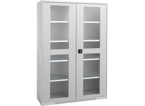 4051273769480 - Genius Flügeltürenschrank FS Stahl Sichtfenster Lüftungslöcher B 1343 x T 620 x H 1950 mm 5 OH Weißalu Weißalu bis 750 kg
