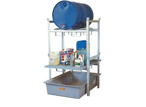 4052886118733 - Fassregal Stahl verzinkt mit Fassauflage für 2x60-l-Fässer oder 1x200-l-Fass u Gitterrostauflage GFK-Auffangwanne 220 l BxTxH 990x1280x1620 mm