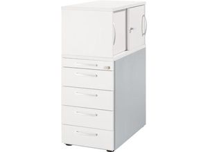 4251898819281 - Genius Standcontainer mit Aufsatzschrank inkl Schiebetür komplett abschließbar runder Griff weiß