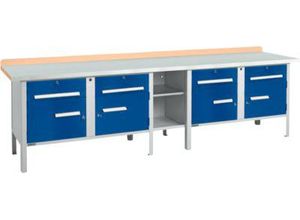 4051273778253 - Kastenwerkbank Select PWi 300-0 ESD Buche-Multiplexplatte mit Stahlabdeckung bis 750 kg B 3000 x T 700 x H 840 mm Enzianblau Weißaluminium