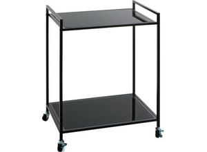4001070245977 - Mobiler Beistelltisch HAKU 2 Ablagen mit jeweils bis zu 6 kg Tragkraft B 500 x T 360 x H 690 mm Stahl ESG-Sicherheitsglas schwarz