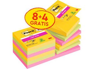 4064035065591 - Sparpaket Post-it® Haftnotizen Super Sticky Z-Notes R330-12SS-CARN 76 x 76 mm wiederablösbar cellophanfrei verpackt farbig 12 Blöcke á 90 Blatt
