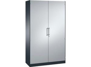 4051803490082 - Flügeltürenschrank ASISTO Höhe 1980 mm Breite 1200 mm 4 Fachböden schwarzgrau weißaluminium C+P