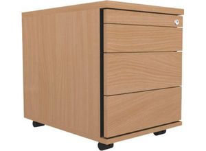 4251898809459 - Select Rollcontainer 1233 Utensilienauszug + 3 Schubladen abschließbar Spanplatte B 428 x T 600 x H 540 mm Buche