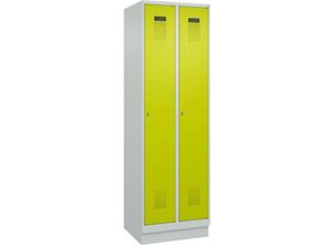 4067521993149 - Kleiderspind Evolo Plus 2 Abteile 300 mm Abteilbreite mit Sockel Anschlag rechts Zylinder B 600 x T 500 x H 1950 mm lichtgrau clowngrün