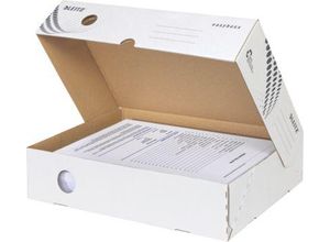 4002432590223 - Archivboxen Leitz® Easyboxx 80 DIN A4 Aufbau-Automatik Deckel Griffloch Beschriftungsfeld B 80 mm weiß 25 Stück