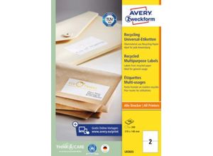 4004182035429 - Etiketten AVERY® Zweckform für Druckertyp Inkjet Laser rechteckig nachhaltig A4 Format Papier naturweiß 200 Etiketten B 1210 x H 148 mm