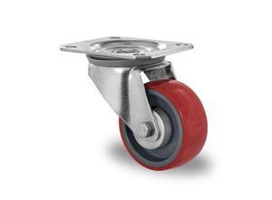4260390222659 - CASCOO Lenkrolle N2U6 mit Rad-ø 80 mm x B 32 mm Polyamid-Felge Polyurethan-Lauffläche rot Rollenlager bis 130 kg