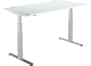4250510860595 - Select Schreibtisch DRIVE UP 2 elektrisch höhenverstellbar Rechteck T-Fuß B 1600 x T 800 x H 630-1290 mm lichtgrau weißaluminium