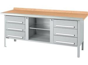 4051273777256 - Kastenwerkbank Select PWi 200-2 Buche-Multiplexplatte mit Stahlkante bis 750 kg B 2000 x T 700 x H 840 mm Weißaluminium