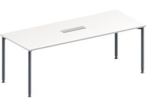 4251898815931 - Genius Konferenztisch MODENA FLEX 6-fach Anschluss Rechteck 4-Fuß Rundrohr B 2000 x T 800 x H 720-840 mm weiß weißalu