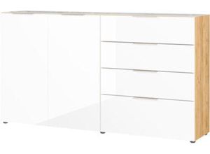 4005949369887 - Sideboard Genua mit 4 Schubladen und 2 Türen Glasfront- und auflage B 1840 x T 420 x H 1020 mm Navarra-Eiche weiß
