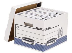 0000050043859 - Archivschachteln BANKERS BOX® Serie System Standard bis A4 stapelbar mit Deckel B 335 x T 404 x H 292 mm FSC®-Recyclingpappe blau-weiß 10 Stück