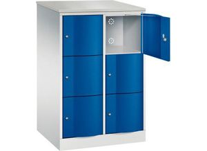 4064615391539 - Schließfachschrank Resisto 2 Abteile 6 Fächer B 772 x T 640 x H 1255 mm Lichtgrau Enzianblau