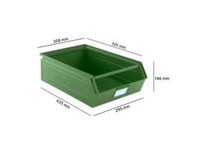 8697837515665 - Select Sichtlagerkasten mit Tragestab 185 l 80 kg L 508 x B 308 x H 146 mm Stahl RAL 6011 (resadagrün)