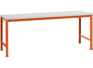 4045916138467 - AU71212001 Arbeits-Grundtisch UNIVERSAL Spezial mit Melaminplatte BxTxH = 2000 x 1000 x 722-1022 mm Rotorange (RAL 2001)