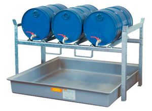 4052886119679 - Fassregal Stahl verzinkt mit Fassauflage für 3x60-l-Fässer GFK-Auffangwanne Auffangvolumen 220 l BxTxH 1410x1280x840 mm