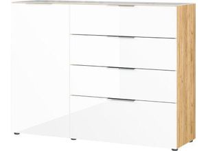 4005949369771 - Sideboard Genua mit 4 Schubladen und 1 Tür Glasfront- und auflage B 1340 x T 420 x H 1020 mm Navarra-Eiche weiß