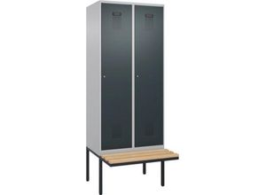 4069361390041 - Kleiderspind Evolo Plus 2 Abteile à 400 mm Breite schwebende Sitzbank B 800 x T 815 x H 2120 mm Zylinder weißaluminium anthrazitgrau