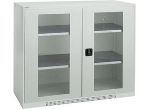 4051273768858 - Genius Flügeltürenschrank FS Stahl Sichtfenster Lüftungslöcher B 1343 x T 520 x H 1105 mm 3 OH Lichtgrau Lichtgrau bis 450 kg