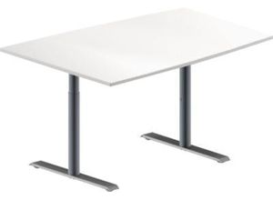 4251898815085 - Genius Konferenztisch MODENA FLEX Tonne T-Fuß Rundrohr B 1400 x T 1000 x H 650-850 mm weiß weißaluminium RAL 9006