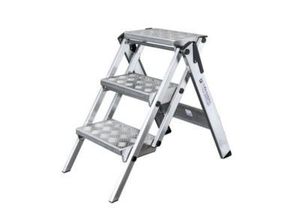 4031405542037 - Munk Klapptritt 3 Stufen Aluminium Klappmechanismus rutschfest max 150 kg Trittfläche B 360 x T 230 mm silber