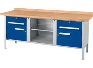 4051273776693 - Kastenwerkbank Select PWi 200-0 Buche-Multiplexplatte bis 750 kg B 2000 x T 700 x H 840 mm Enzianblau Weißaluminium