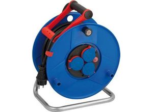 4007123628223 - Brennenstuhl Garant Kabeltrommel 3 Schutzkontaktsteckdosen Bremaxx-Kabel 50 meter Spezialkunststoff outdoor geeignet mit Drehgriff B 290 x H 370 mm blau rot schwarz