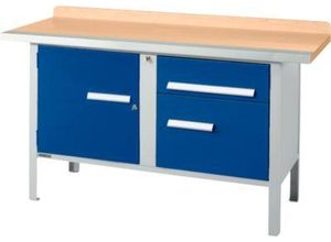 4051273775078 - Kastenwerkbank Select PWi 150-3 Buche-Multiplexplatte mit Stahlkante bis 750 kg B 1500 x T 700 x H 840 mm Enzianblau Weißaluminium