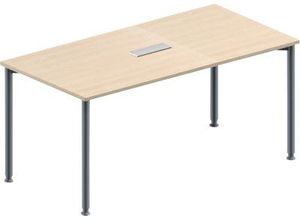 4251898815535 - Genius Konferenztisch 3-fach Tischanschlussfeld Rechteck 4-Fuß Rundrohr B 1600 x T 800 x H 720-840 mm Ahorn weißaluminium RAL 9006