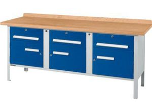 4051273777898 - Kastenwerkbank Select PWi 200-5 Buche-Multiplexplatte bis 750 kg B 2000 x T 700 x H 840 mm Enzianblau Weißaluminium
