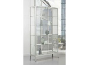 4260222861186 - Stand-Präsentationsvitrine doppelflüglige Drehflügeltür Aluminium-Rahmen ESG-Verglasung B 1000 x T 400 x H 1950 mm silber