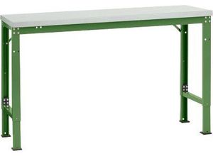 4045916137736 - AU70516011 Arbeits-Grundtisch UNIVERSAL Spezial mit Melaminplatte BxTxH = 1500 x 800 x 722-1022 mm Resedagrün (RAL 6011)
