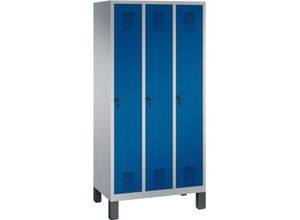 4063332636640 - Garderobenspind Evolo S 3000 Stahl 3 Abteile Sicherheitsdrehriegelverschluss weißaluminium RAL 9006 enzianblau RAL 5010
